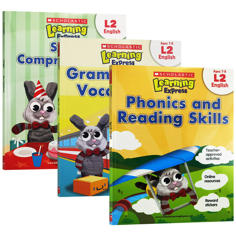 学乐学习列车系列练习册3册小学二年级英文原版正版进口美国幼儿英语教材 Scholastic Learning Express L2词汇写作语法 ...