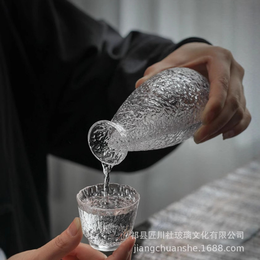 日式清酒壶锤纹酒具套装玻璃温酒器烫酒白酒黄酒家用礼盒装