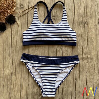 速发Sexy Striped h Wo Swimwr Swiuit Bathig Suits
