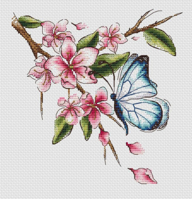 公主绣铺DMC自配套件纯棉线精准印花套件201007桃花蝴蝶
