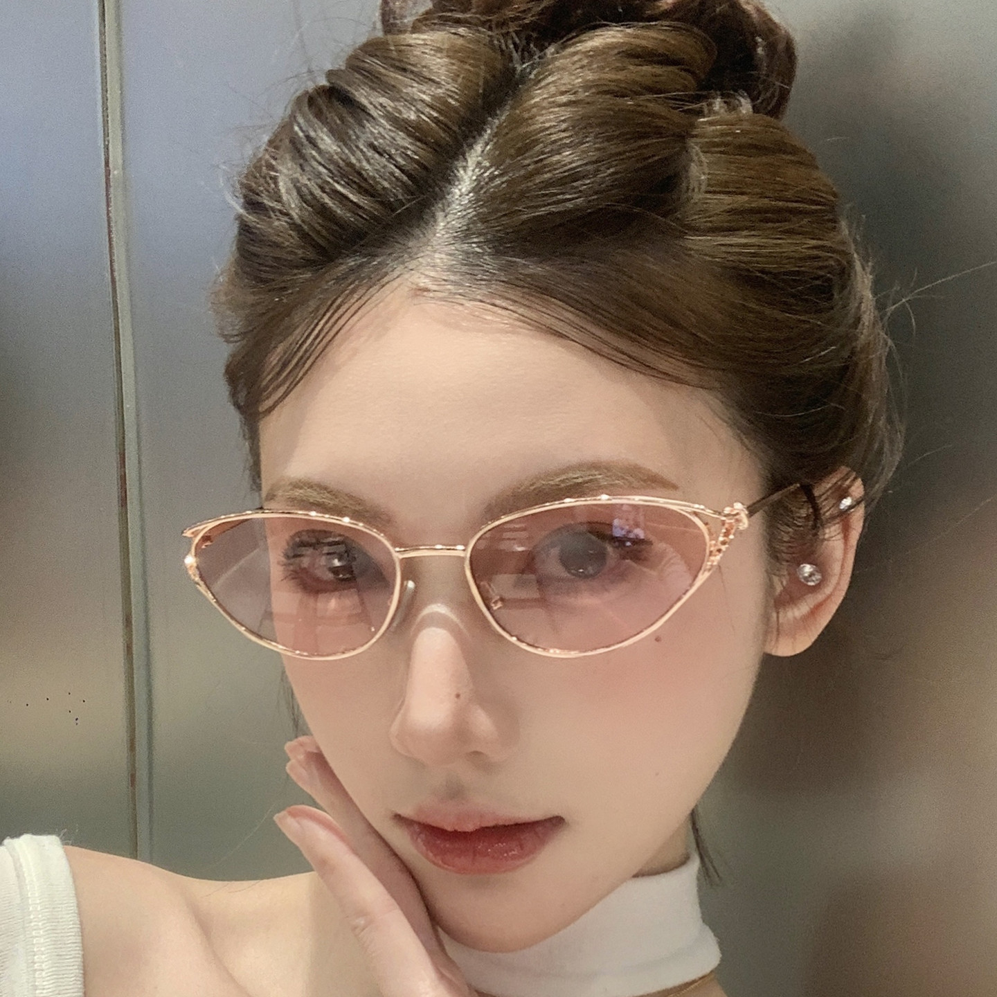 猫眼金属墨镜女款高级感老钱风欧美粉色太阳眼镜2026新款防紫外线