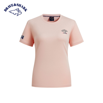 BRAVE&SHARK/勇士鲨鱼粉色圆领短袖t恤女夏季短款休闲体恤打底衫