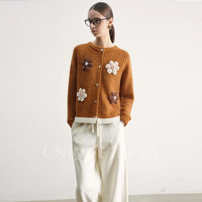 尢壹/UNIQUE'EEES【复古浪漫】撞色3D花卉针织衫U5508533