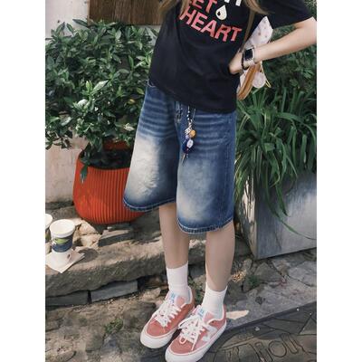 LKYY 美式复古水洗五分裤夏季男女同款休闲百搭宽松潮流牛仔短裤