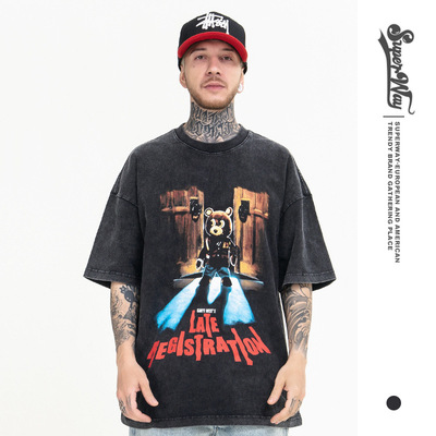 FG男装|2025春夏新品欧美潮牌kanye侃爷同款辍学熊印花短袖T恤男