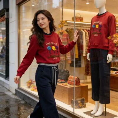 2026新款毛巾绣圆领半高领冬季不起球中长款宽松休闲加绒卫衣3557