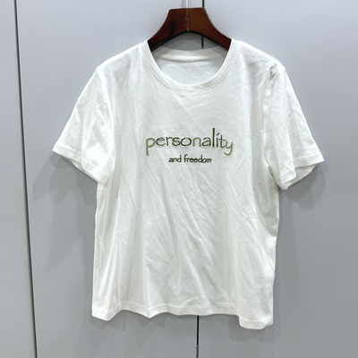 68875欧洲站2026春夏时尚钉珠字母刺绣花减龄休闲圆领短袖T恤上衣