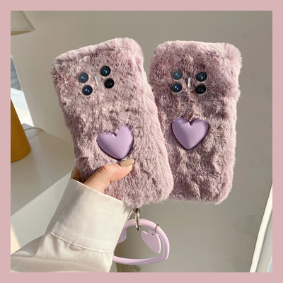 ins风紫色爱心适用华为magicv3手机壳magicvs2挂件p50手环pockets秋冬季matexs2毛绒绒x5折叠屏x3保暖ocket2