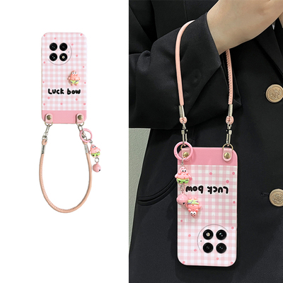 粉色格子派大星适用oppo一加ace5pro手机壳1+13t立体12挂件11挂绳10斜挎9rt卡通8t液态7aace3v/2/1+oneplus软