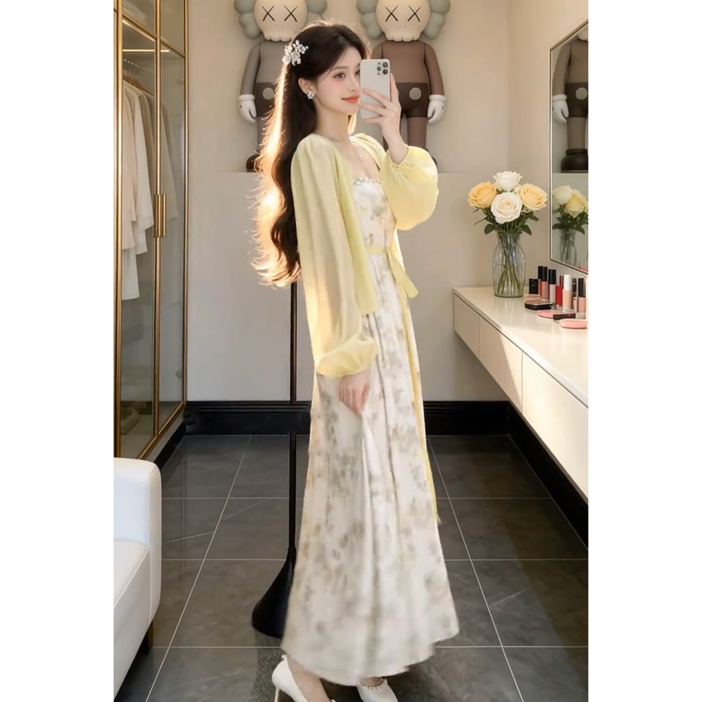 大方得体绝美吊带碎花洋装子女装2026新款夏季穿搭一整套装长裙