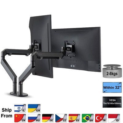 OZ-2 Dual Arm Monitor Mount Desk Stand Full Motion Aluminum