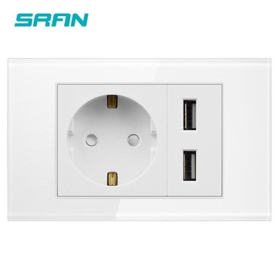 SRAN Two gang E socket with usb,dual usb charger port 5v 2.1