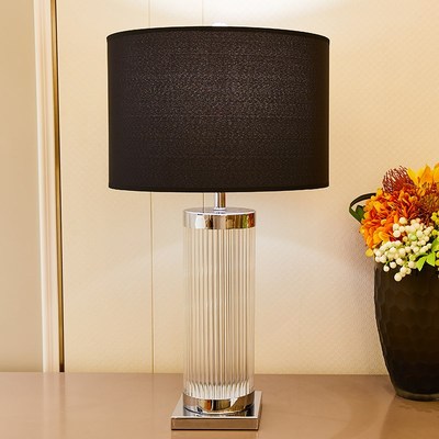 TDA Black Lampshade Clear Glass Table Lamp  Bedroom Stainles