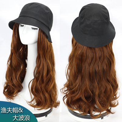 假发女时尚渔夫帽子长卷发带假