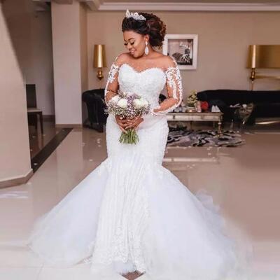 African Wedding Dress Long Sleeve Wedding Gowns Plus Size