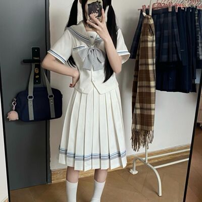 lulucake小栀日系学院风收腰水手服女短袖上衣JK制服套装原创正版