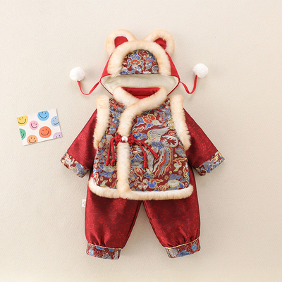 年服汉服男童新中式小少爷唐装冬装儿童红色喜庆风上衣宝宝拜年服