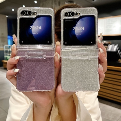 适用三星Galaxyzflip6手机壳闪钻渐变zflip5新款透明转轴保护套zflip3超薄ZFlip4折叠全包防摔男女款
