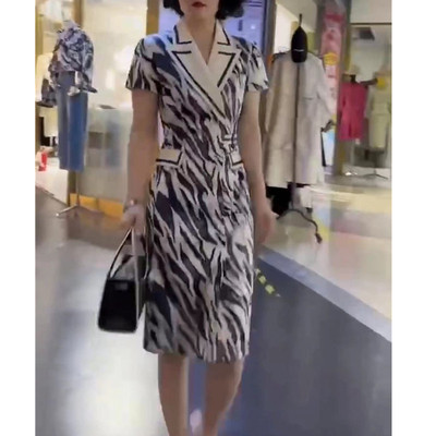 英系coss koko夏季新款欧货短袖洋气翻领连衣裙修身显瘦女