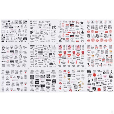12pcs Russian Letters Nail Stickers Water Decals Sexy Girl