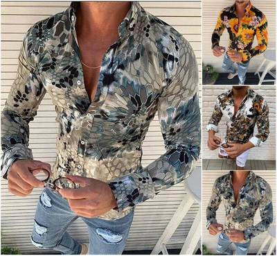 Elegant Floral Print Shirt Male Blouse Tops