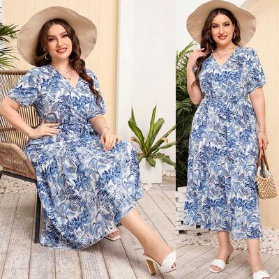 plus size women long dress summer beach dresses 大码显瘦女裙