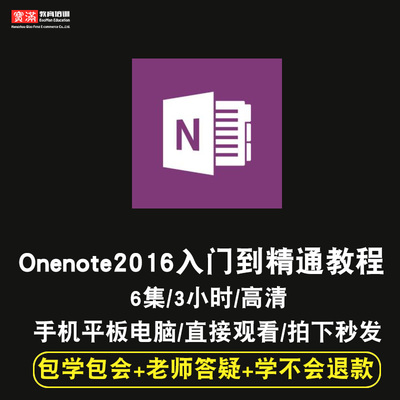 OneNote2016零基础入门到精通视频教程office办公软件教学课程全套网课程在线自学新手0基础实战培训进阶案例网课素材源文件快速掌