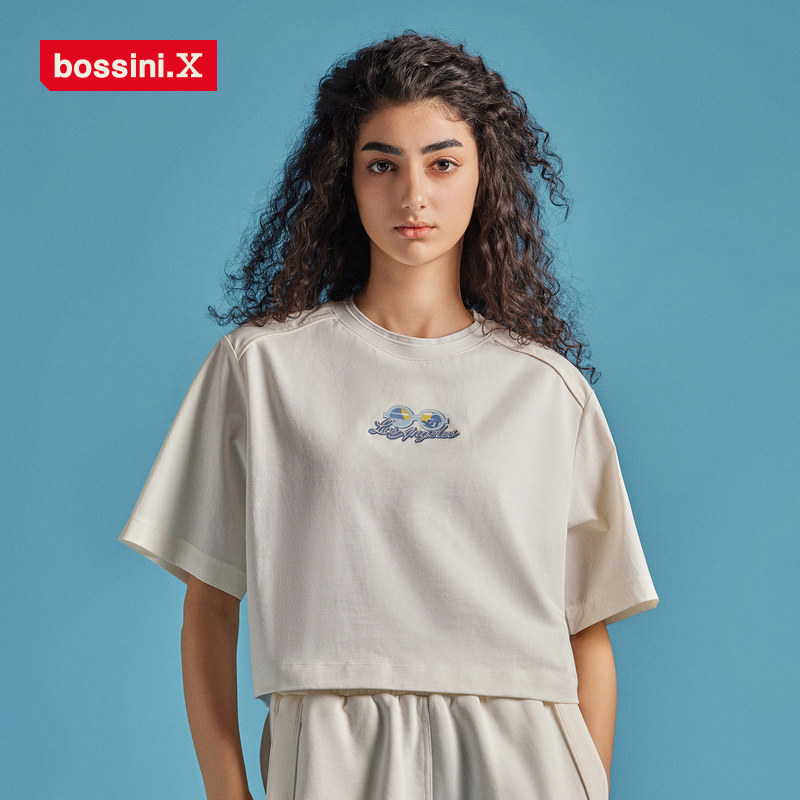 bossini.X女装2023年夏季新款加州公路主题美式宽松短袖T恤_虎窝淘