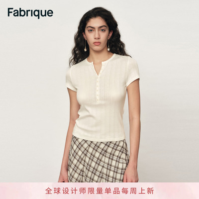 【本周新品】Fabrique ESSENTIAL弹力爱心提花法式亨利领短袖T恤
