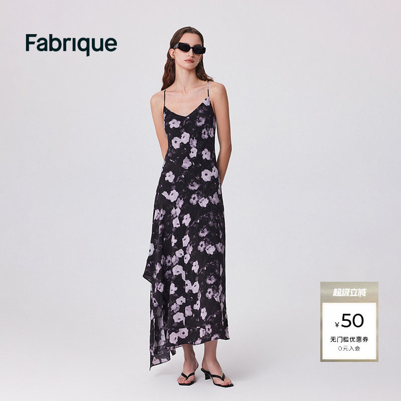 Fabrique【夜花园】真丝桑蚕丝混纺花卉印花连衣裙女春夏新款