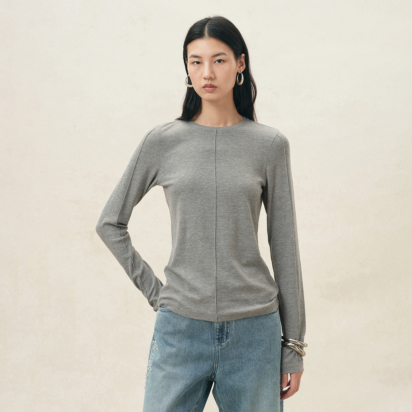 Fabrique ESSENTIAL 多色磨毛弹力针织T恤女上衣2026年早秋新品