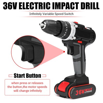 Professional 36V Electric Impact Cordless Drill 1/2 Recharge