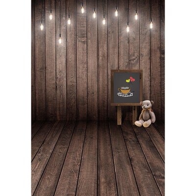 5x7ft  Restaurant Board Bulbs Wood Grain Pallets Washable No