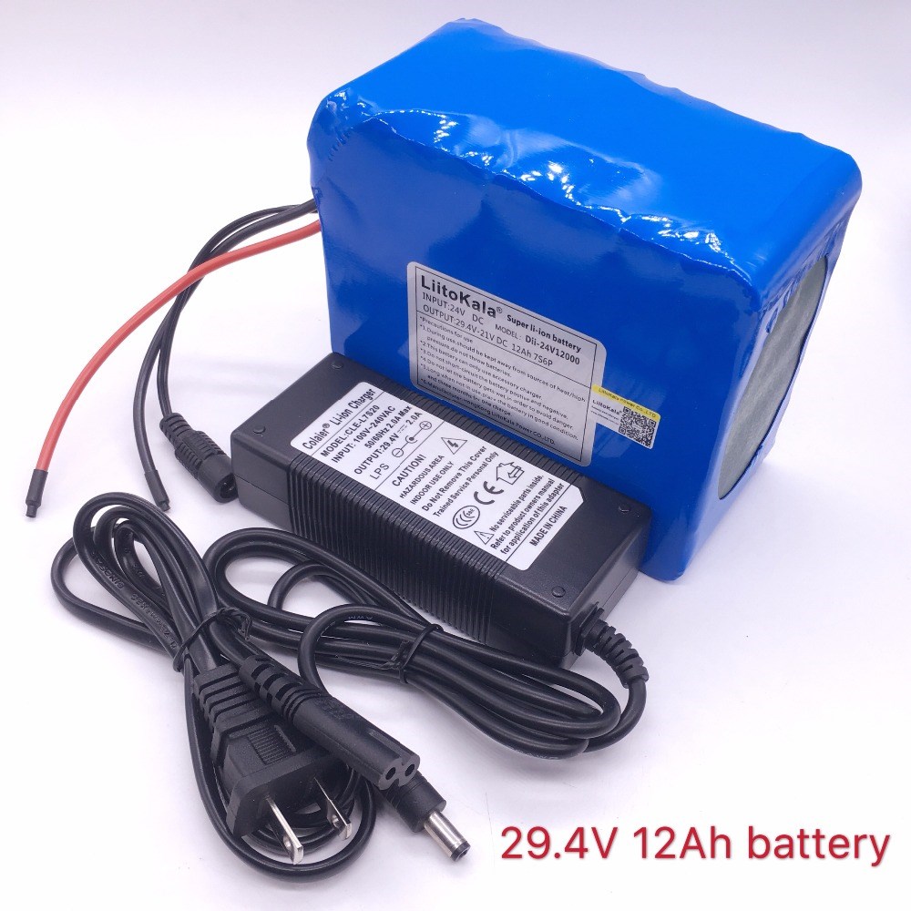 LiitoKala 24v 12ah 7S6P battery pack 15A BMS 250w 29.4V 120