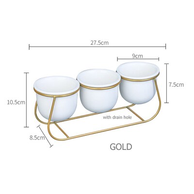 Modern White Ceramic Flower Pots with Golden Black Iron Fram