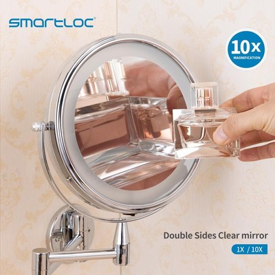 Extendable LED 8 inch 5X/10X Magnifying Bathroom Wall Mounte