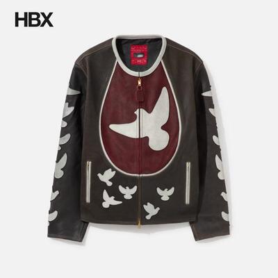 KidSuper Doves Distressed Leather Moto Jacket 外套男HBX