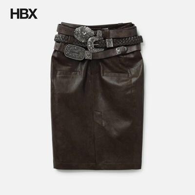 MARKGONG BROWN FAUX LEATHER PENCIL SKIRT 半身裙女HBX