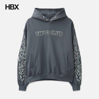 THUG CLUB Leather Flame Hoodie 帽衫卫衣男HBX