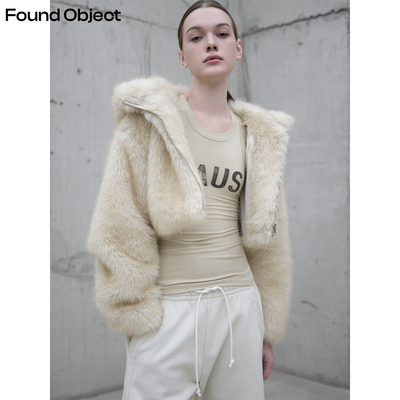 Found Object 设计感毛绒短款连帽棉服外套 Pelz Hoodie Jacket