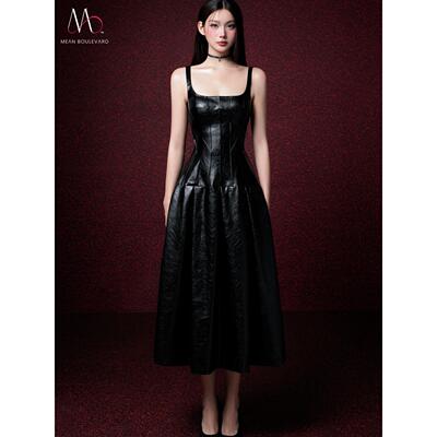 Interstellar系列长款黑皮连衣裙