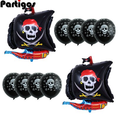 10pcs/lot Pirate Ship Balloons Skull Polka Dot Latex Helium