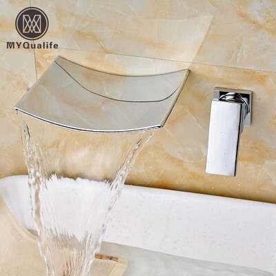 Bathroom Chrome Waterfall Spout Wall Mount Bathroom Wash Ba