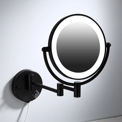Makeup Mirrors Black Painting LED Wall Mount Extending Foldi