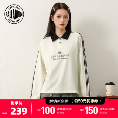 PALLADIUM帕拉丁上装时尚简约拼色翻领女款长袖T恤1912611