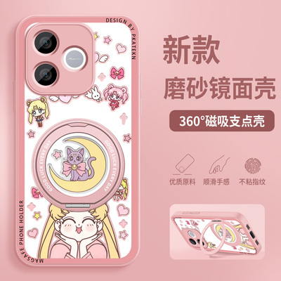 适用荣耀play11plus手机壳新款美少女honorPlay11Plus镜面带支架华为NLA-AN00磁吸保护套全包防摔硅胶硬外壳