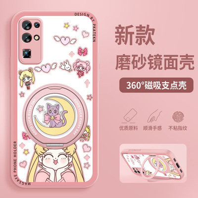 适用荣耀30手机壳新款30s美少女华为honor30pro镜面20Pro带支架9xpro青春版磁吸20s8x保护套9x防摔硅胶硬外壳