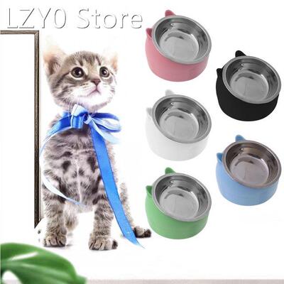 Stainless Steel Cat Dog Food Bowl 15°Slanted Non-slip Pe