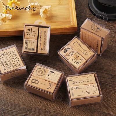 1 Set Vintage Weather Week Month Calendar stamp DIY wooden