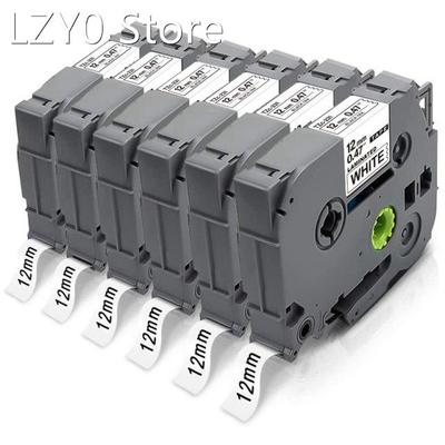 6 Pcs 12mm 0.47 White Tape Black Ribbon on White Background